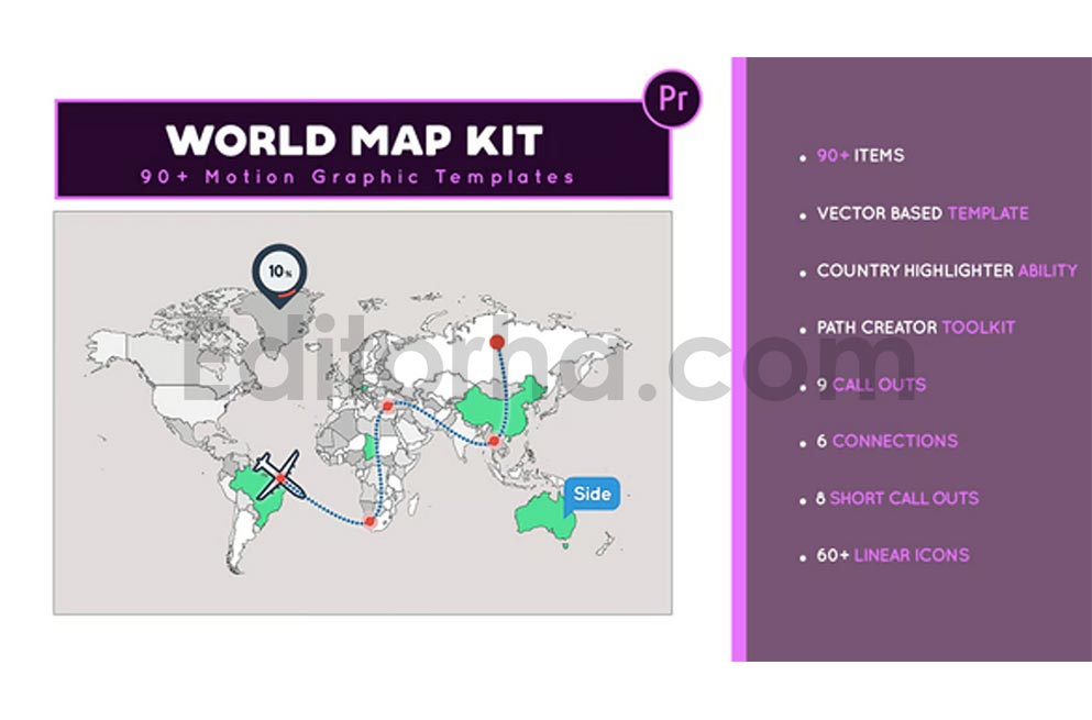 دانلود پروژه آماده پریمیر: کیت نقشه جهان World Map kit - ادیتورها